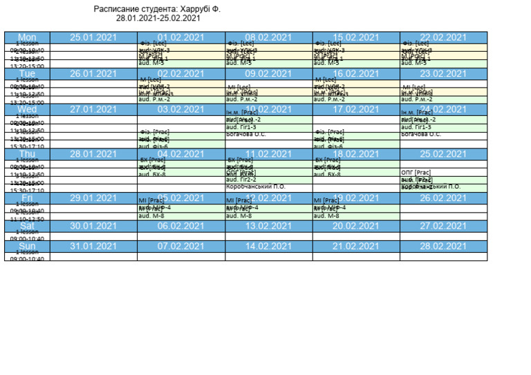 Student Time Table | PDF