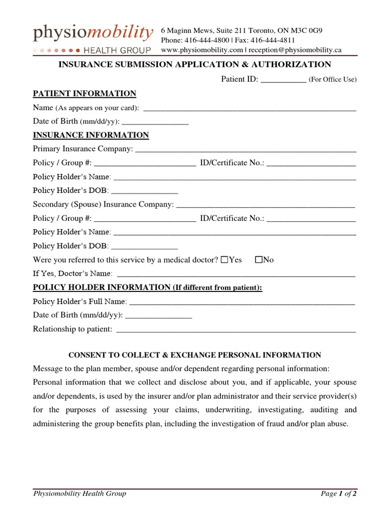 Insurance Direct Billing Submission Fillable Form | PDF | Insurance ...