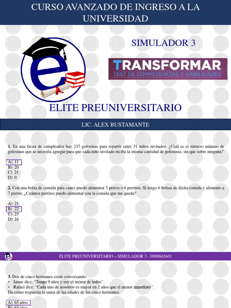 Simulador 3: Preguntas Preuniversitarias | PDF