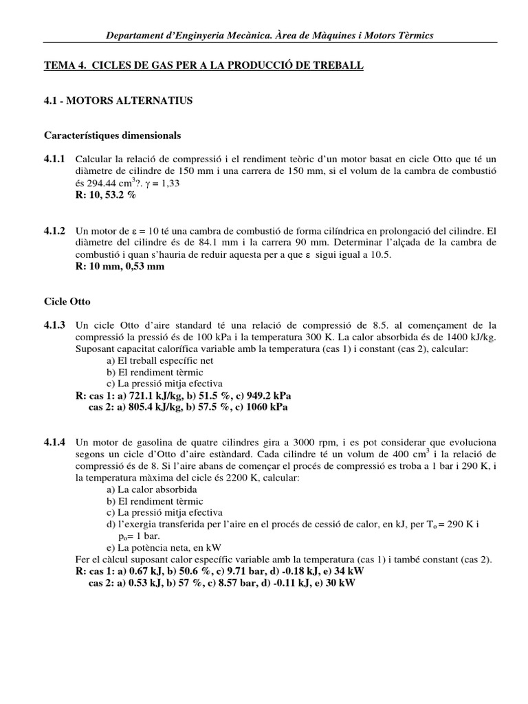 Problemes Capitol 4 - Motors Alternatius | PDF