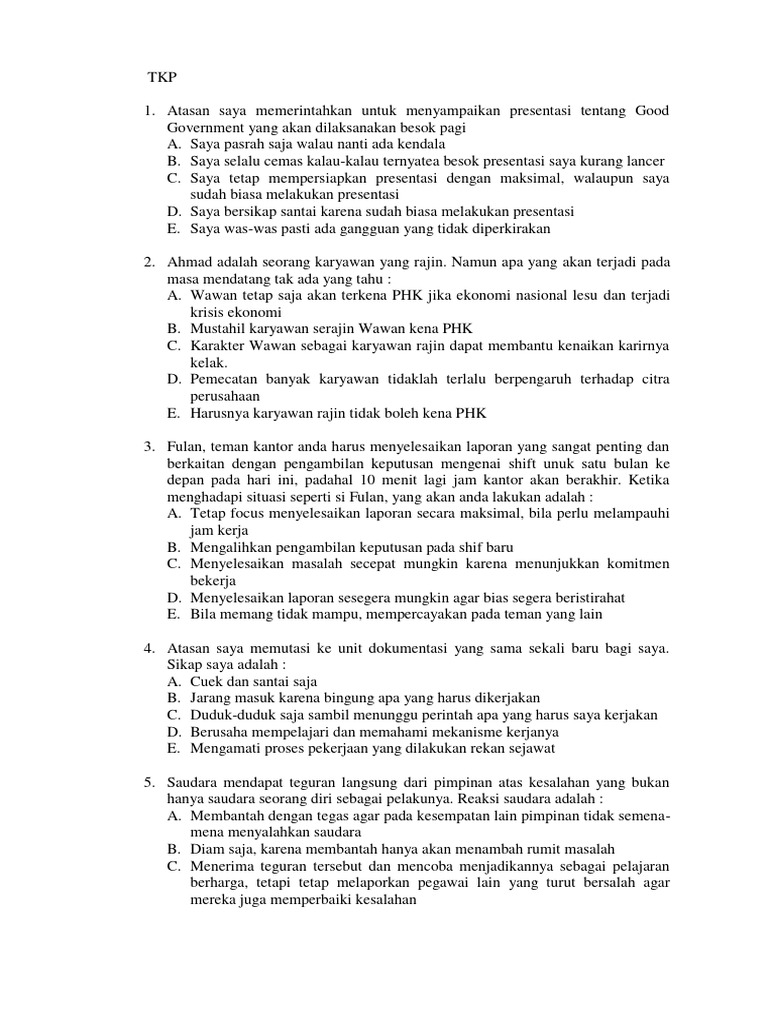 Latihan Test Karakter Pribadi 1 | PDF