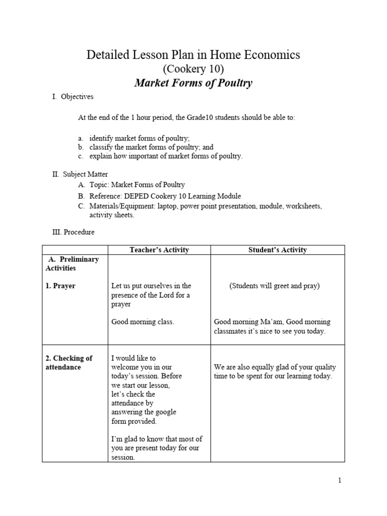 15.-Market-Forms-of-Poultry-LESSON-PLAN-1 | PDF | Poultry | Cognition
