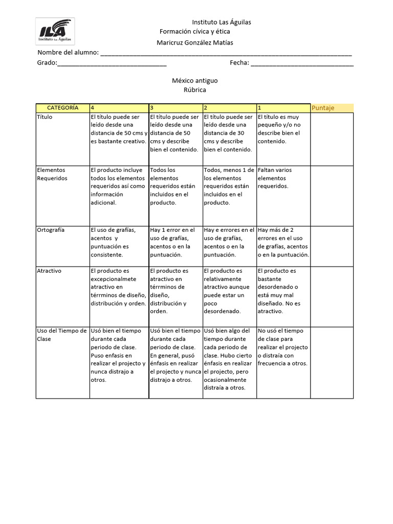 Rúbrica Primer Grado | PDF