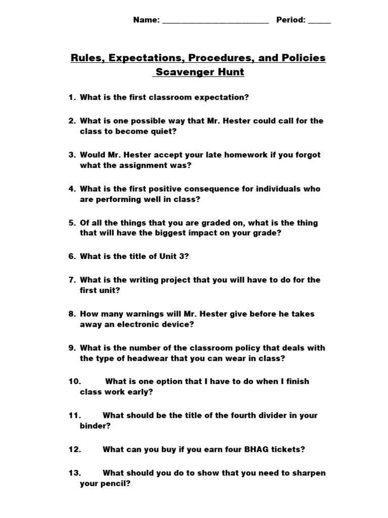 Procedures Scavenger Hunt | PDF