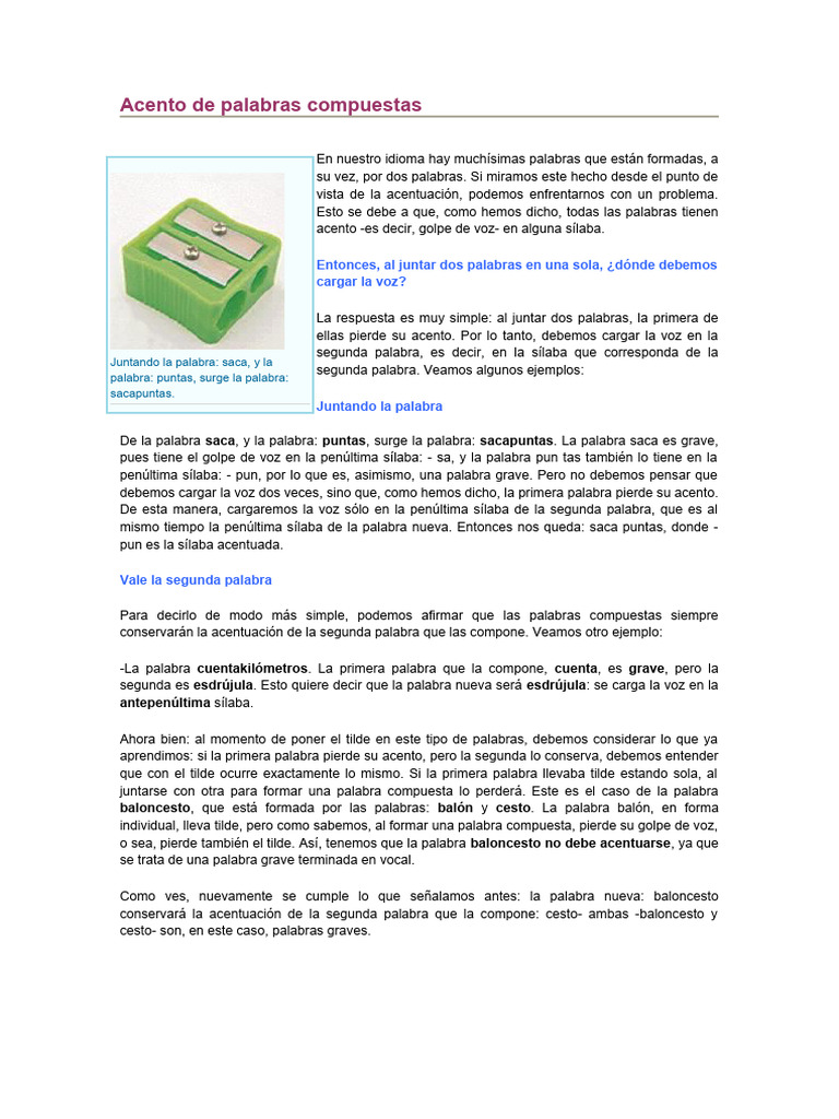 Acentuación en Palabras Compuestas | PDF | Palabra | Lingüística