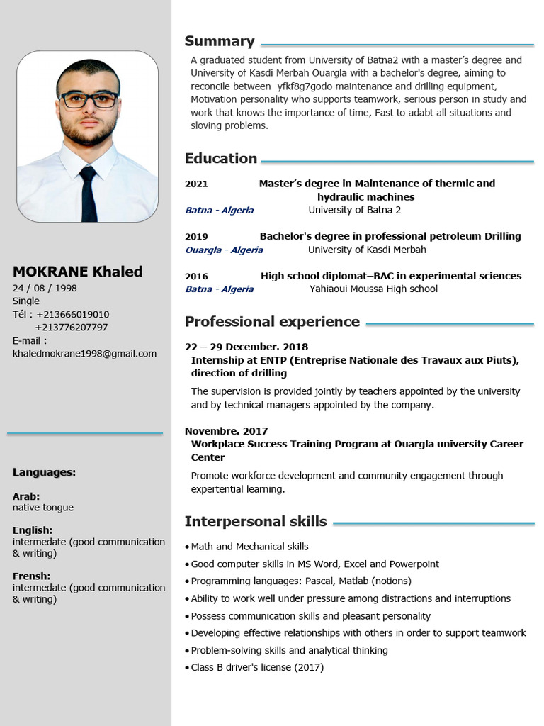 Mokrane Khaled-cv-EN | PDF