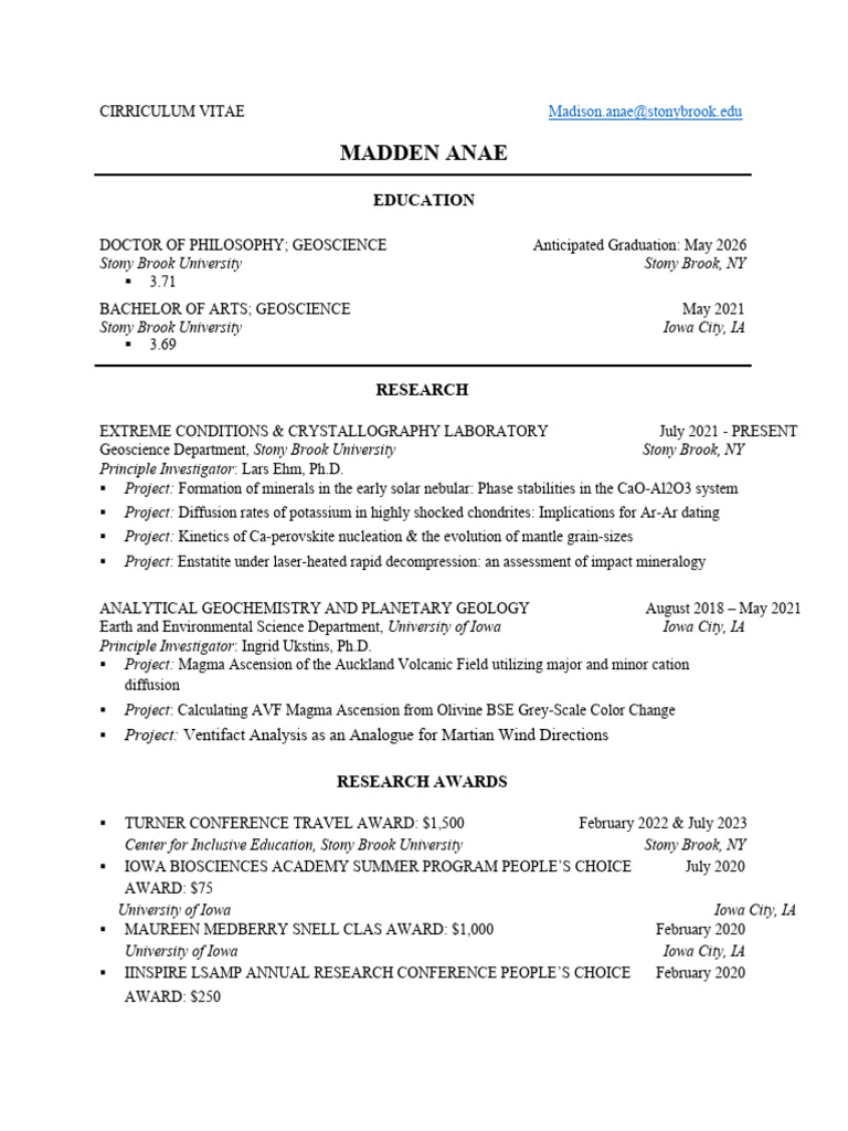 cv jan 2024 | PDF | Earth Sciences | Geology