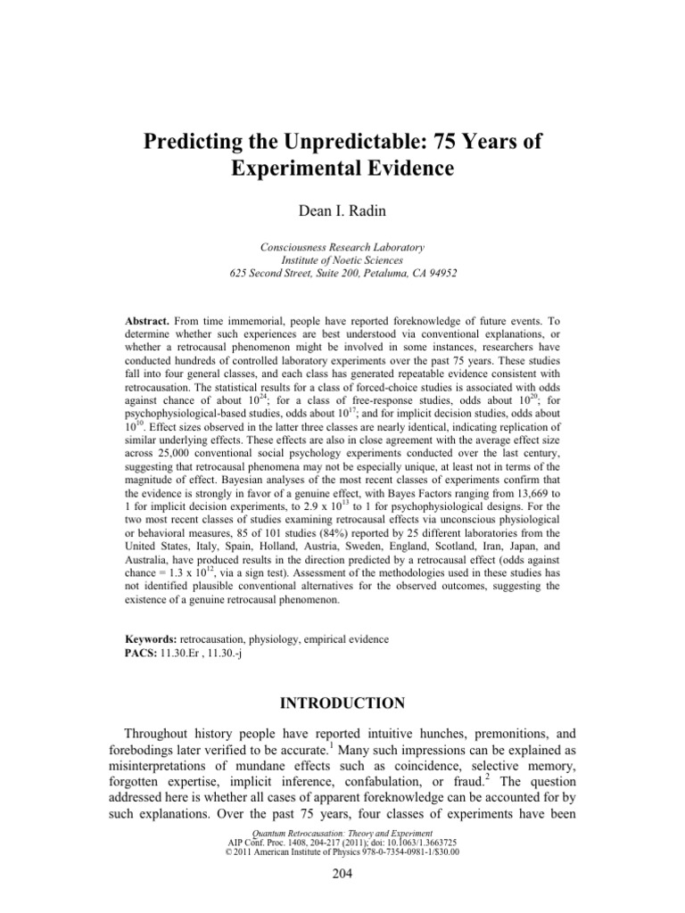 Retrocausation: 75 Years of Evidence | PDF | Experiment | Evidence