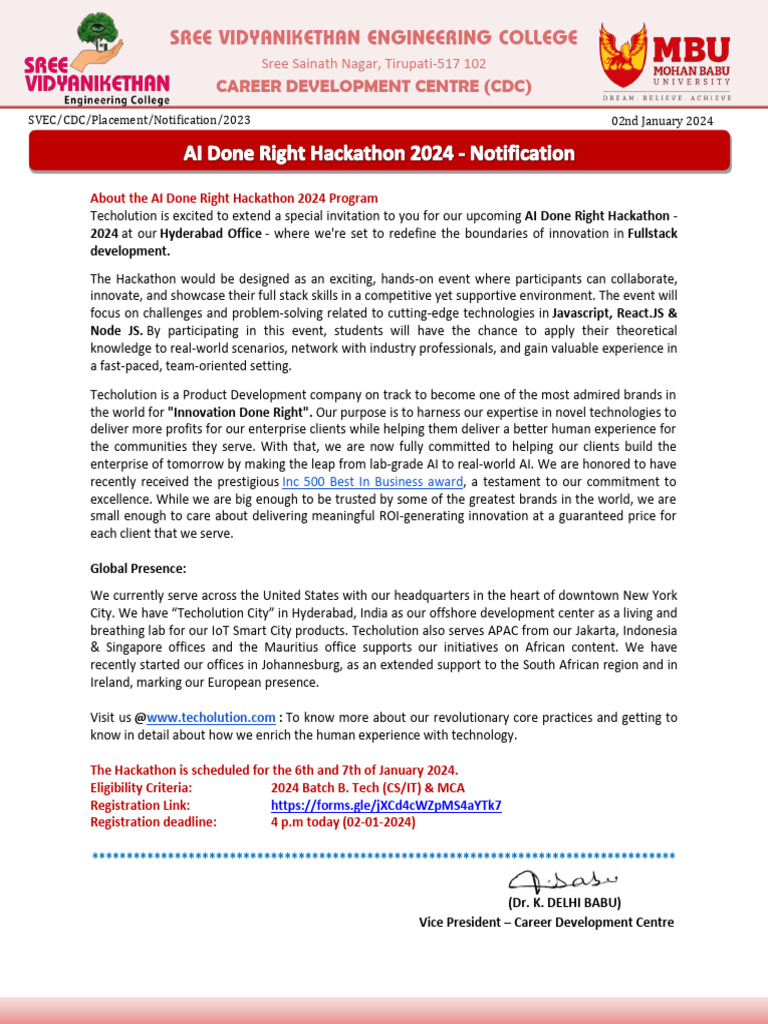 AI Done Right Hackathon 2024 - Notification | PDF | Business