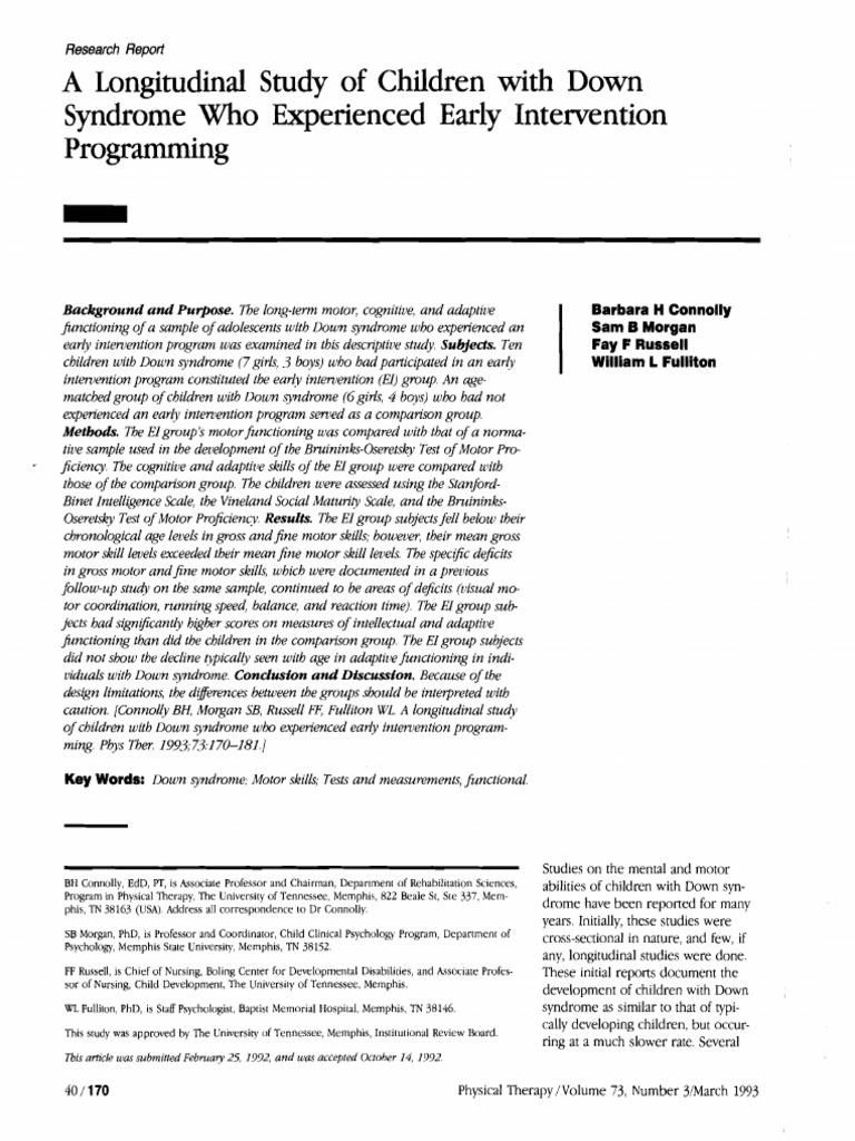 A Longitudinal Study of Children With Down Syndrome Who Experienced ...