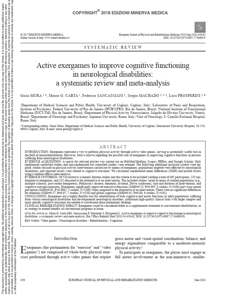 Active Exergames To Improve Cognitive Functioning | PDF | Neurology | Copyright