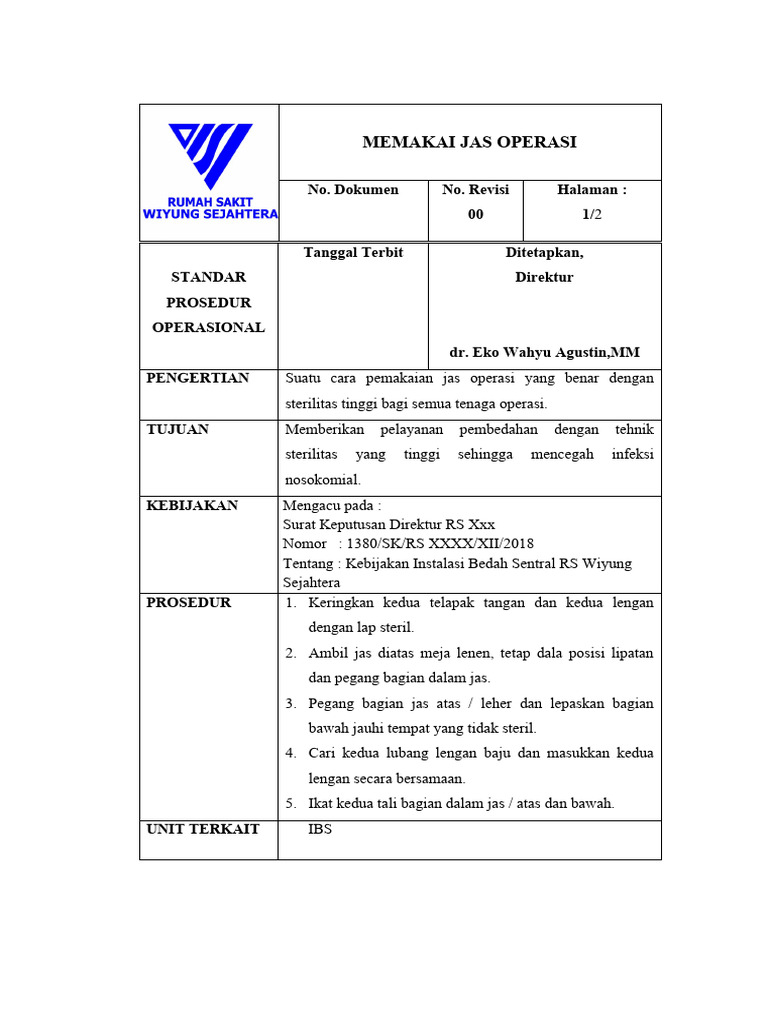 Panduan Pemakaian Jas Operasi Steril | PDF