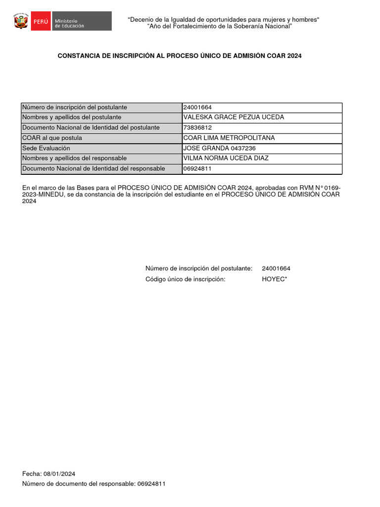 Constancia Inscripcion | PDF