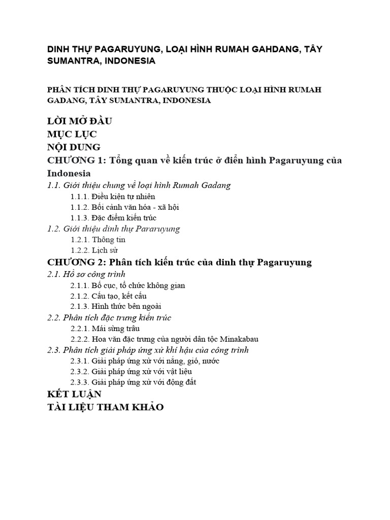 ĐỀ CƯƠNG DINH THỰ PAGARUYUNG, INDONESIA | PDF