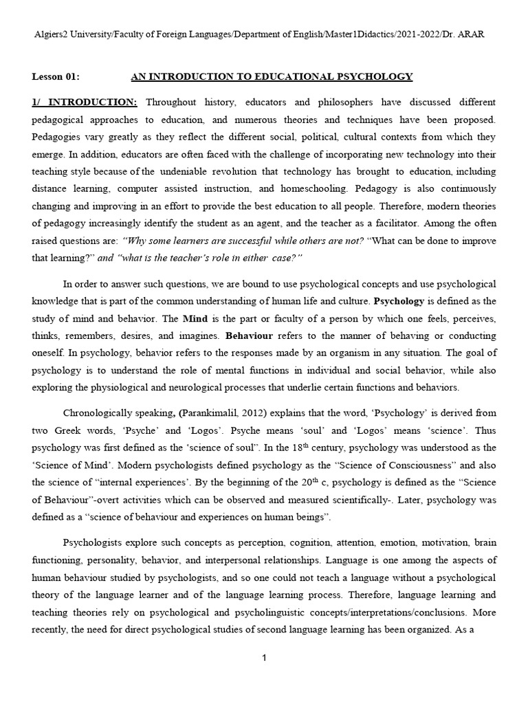 Lesson 01 - An Introduction To Educational Psychology-Converti | PDF Lesson 01 - An Introduction To Educational Psychology-Converti | PDF