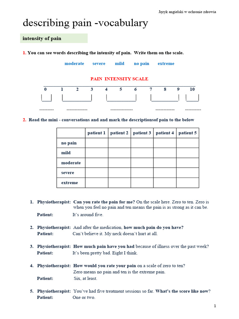 DESCRIBING PAIN - Vocabulary | PDF