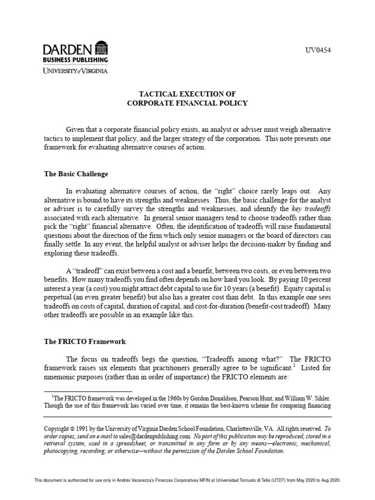 Tactical Execution of Corporate Financial Policy | PDF | Beta (Finance ...
