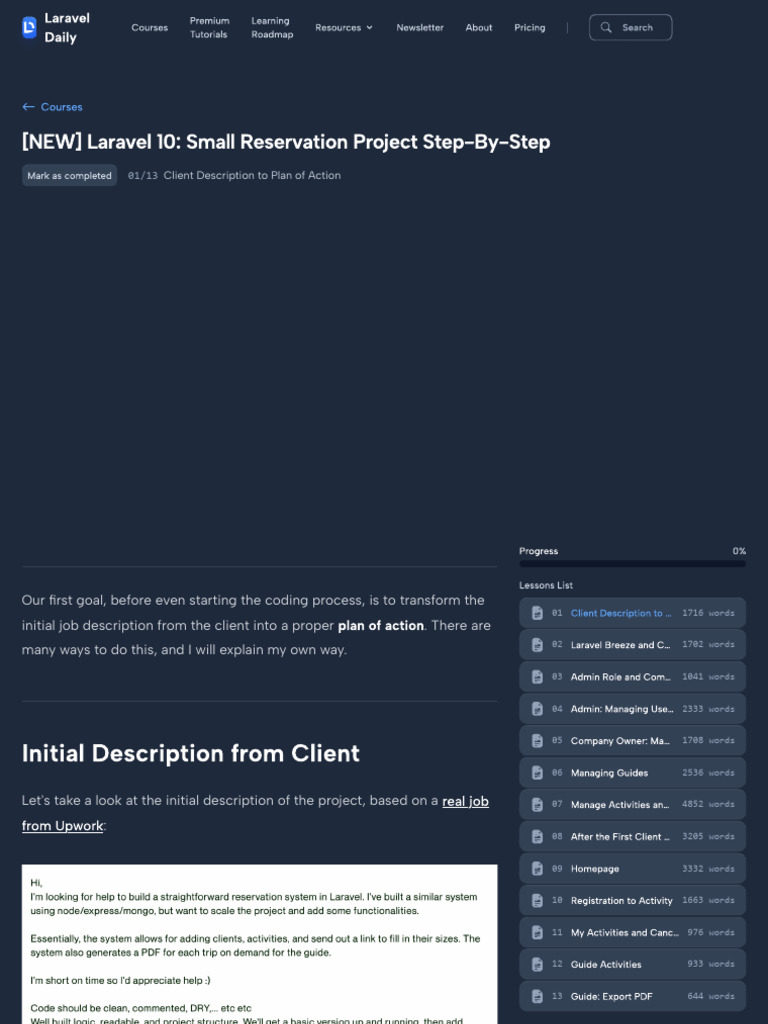 01 - Client Description To Plan of Action Laravel Daily | PDF | Conceptual Model | Computing