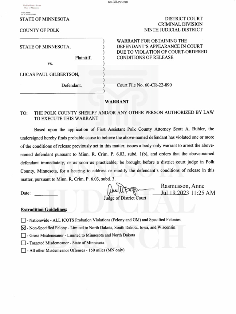 Lucas Paul Gilbertson Warrant | Download Free PDF | Arrest Warrant | Felony
