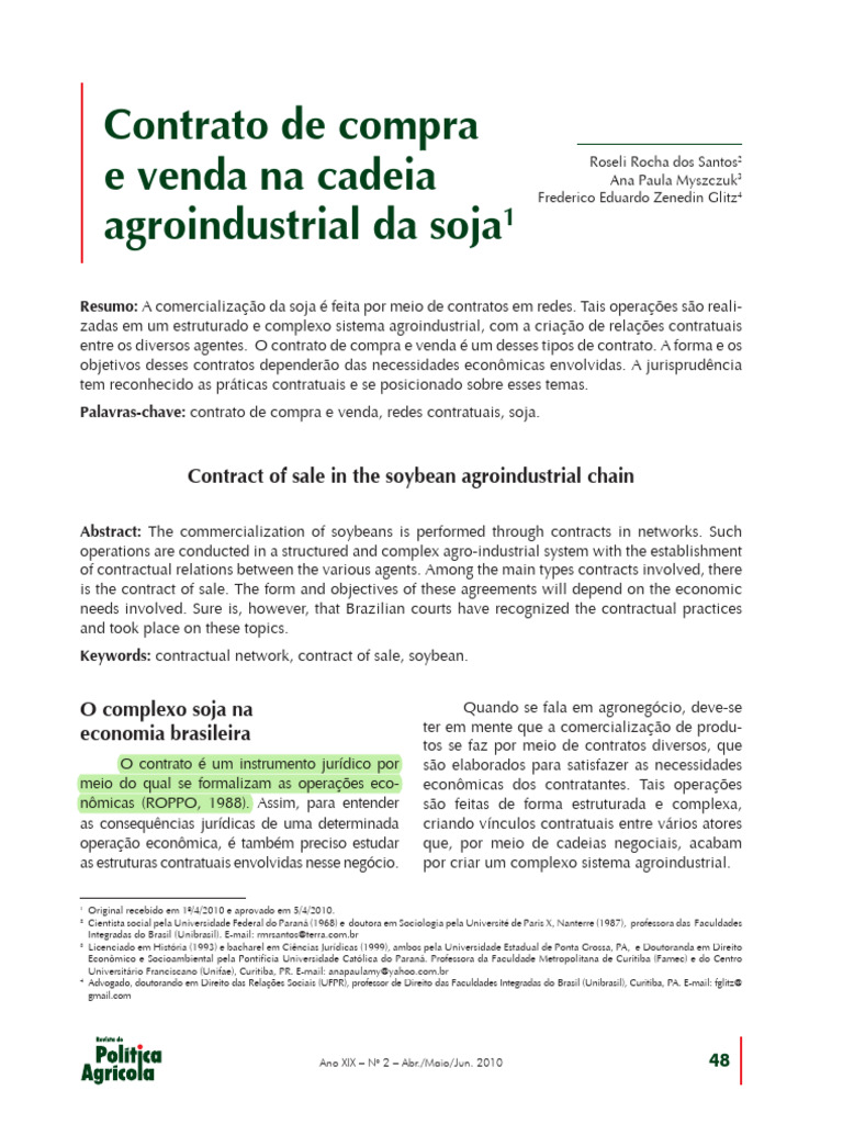Contrato de Compra e Venda Na Cadeia Agroindustrial Da Soja | PDF | Agricultura | Soja