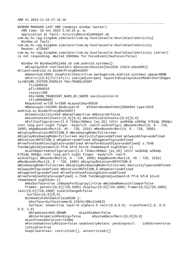 Dumpsys ANR WindowManager | PDF | Operating System Families | Computer Architecture