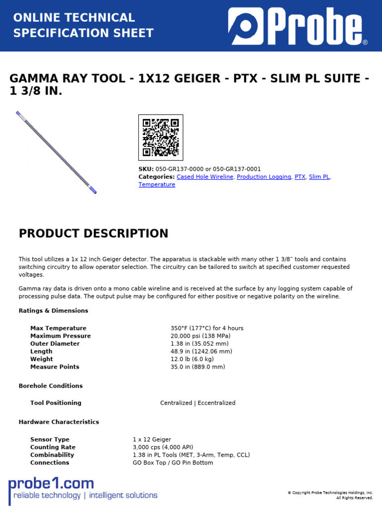 Gamma Ray Tool 1x12 Geiger PTX Slim PL Suite 1 38 in | PDF