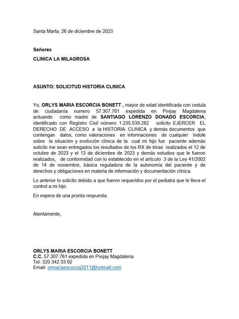 Solicitud Historia Clinica | PDF