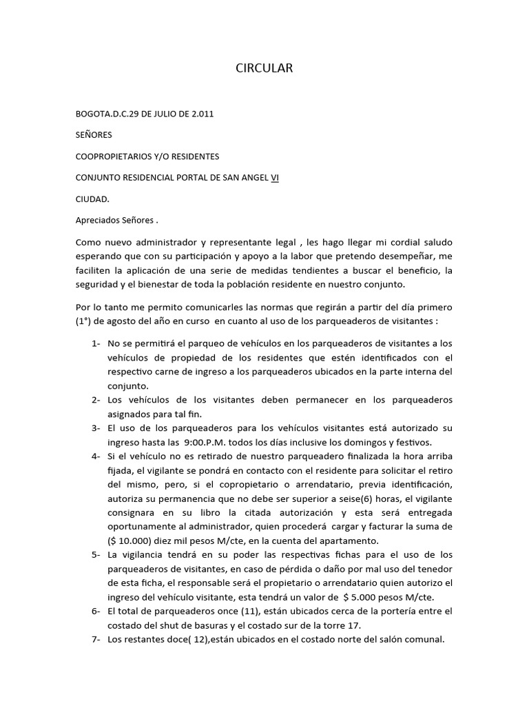 Circular Uso Parqueaderos | PDF | Negocios