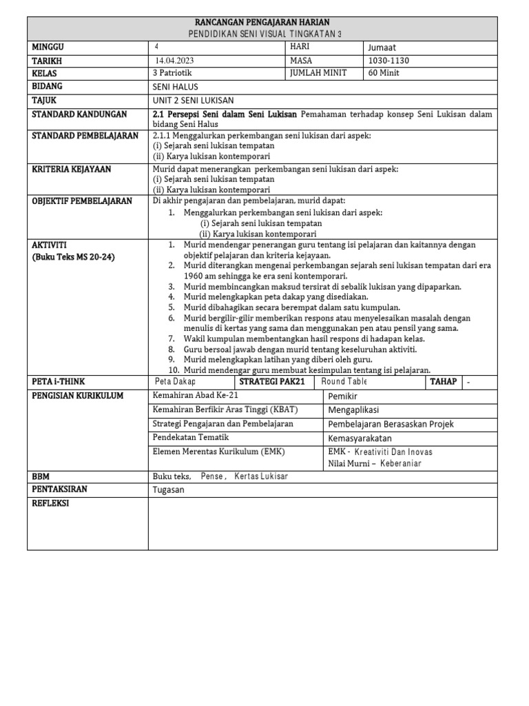 Rancangan Pengajaran Seni Lukisan | PDF | Komputer