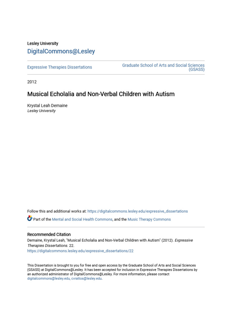 Musical Echolalia and Non-Verbal Children With Autism | PDF | Autism ...