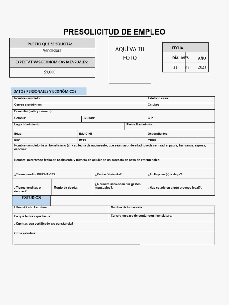 Presolicitud de Empleo | PDF