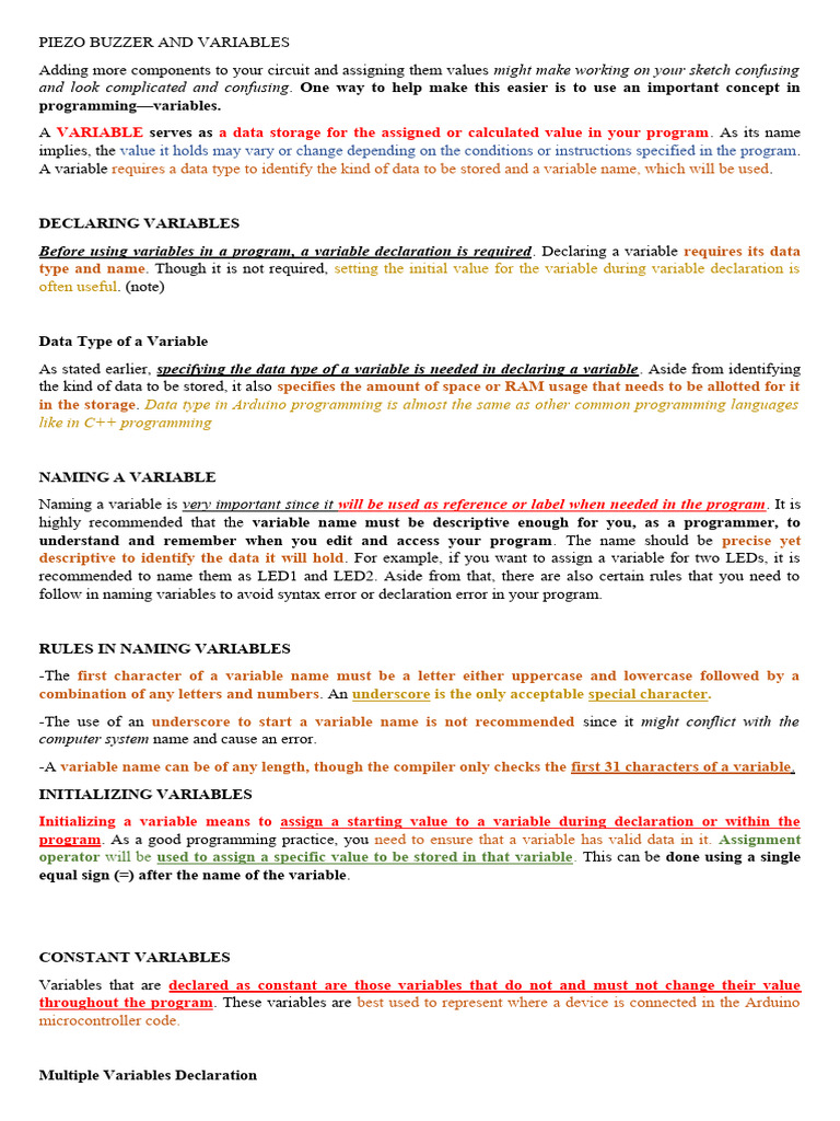 Piezo Buzzer and Variables | PDF | Variable (Computer Science ... Piezo Buzzer and Variables | PDF | Variable (Computer Science ...