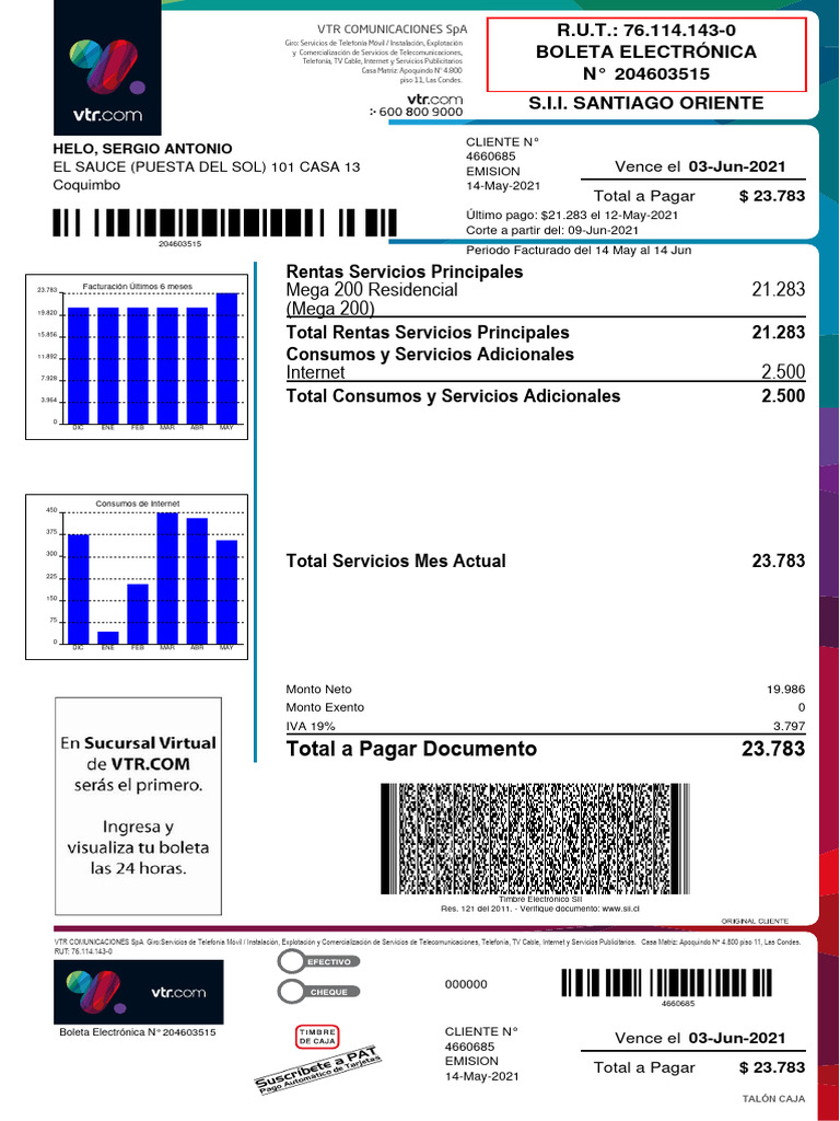 Boleta - VTR SHV | PDF