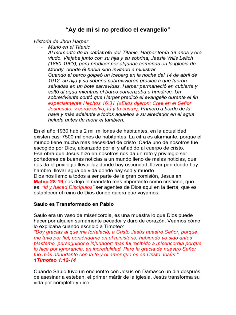 Ay de Mi Si No Predico El Evangelio | PDF | Pablo el apóstol | Jesús