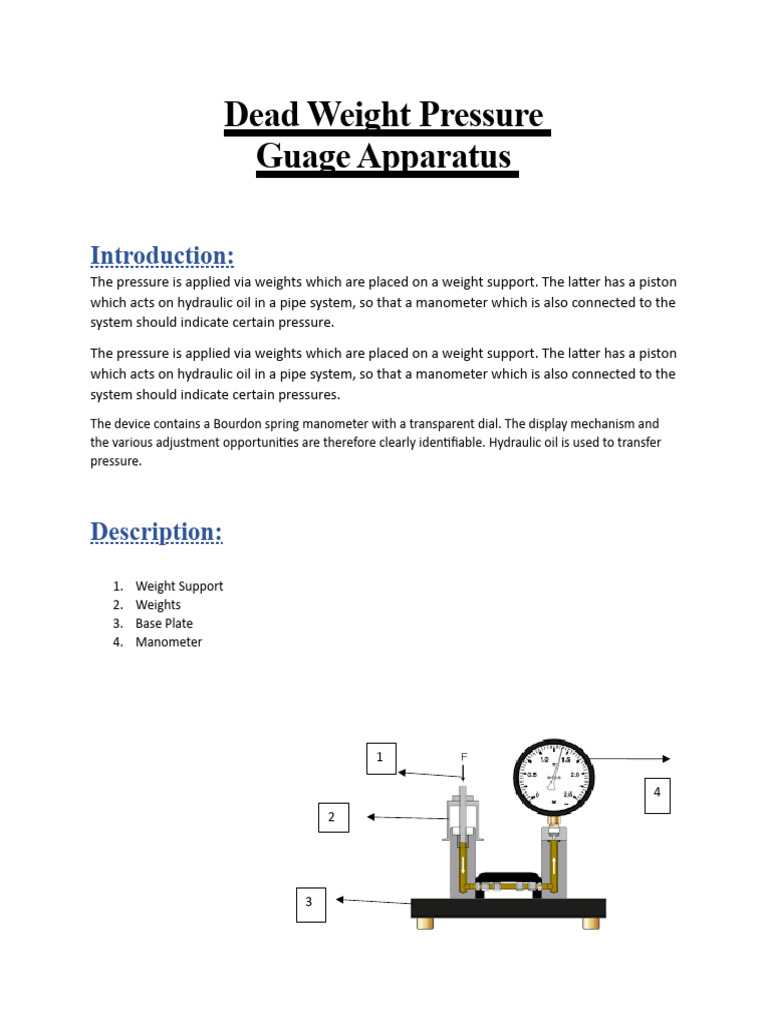 Dead Weight Pressure | PDF | Pressure Measurement | Piston