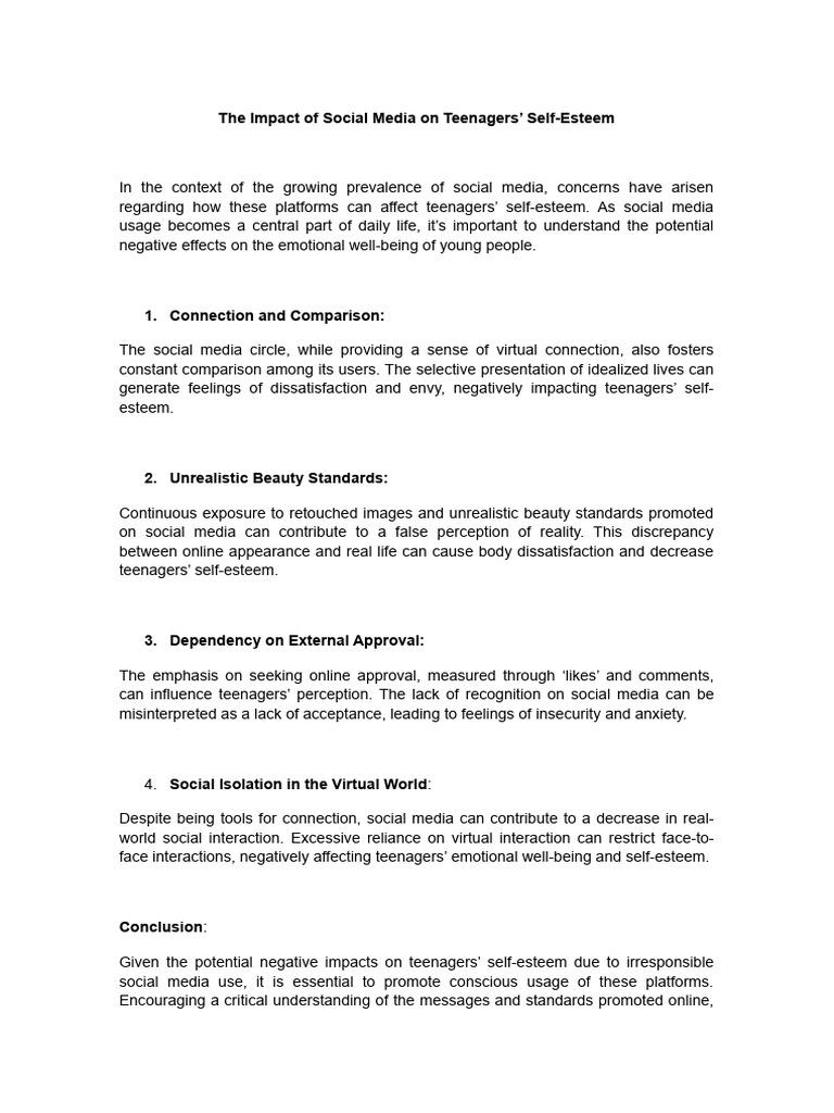 The Impact of Social Media On Teenagers' Self-Esteem | PDF | Social ...