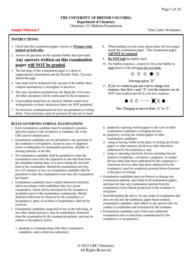 Sample Chem 121 Midterm | PDF | Chemical Bond | Molecular Orbital