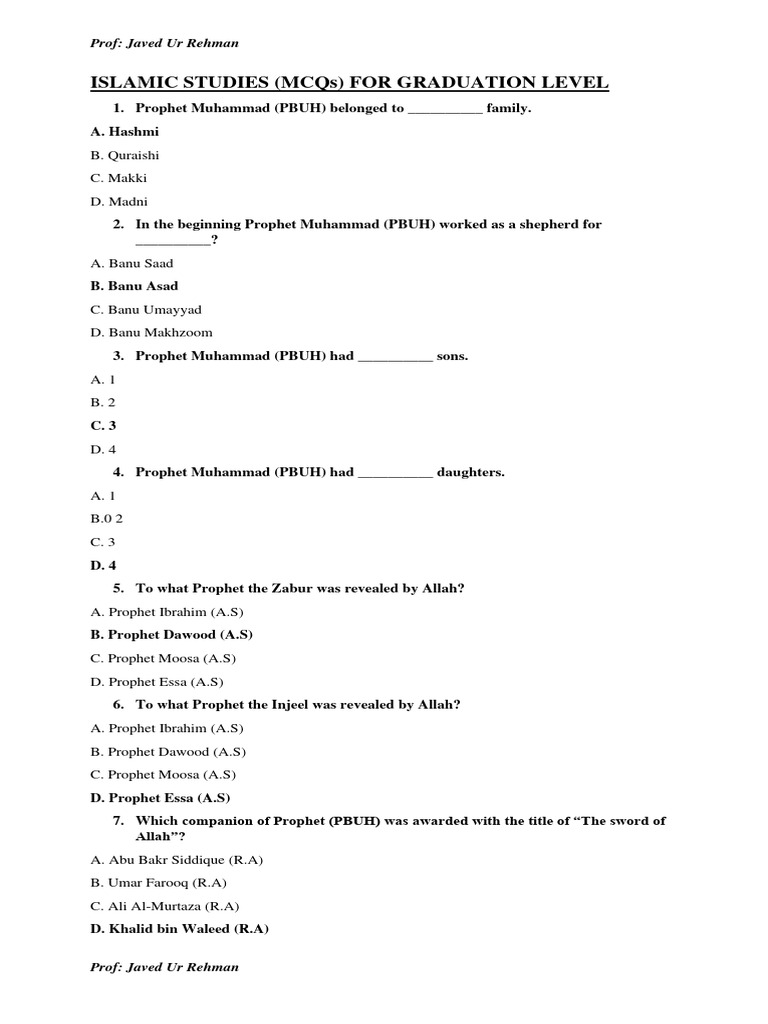 Islamic Studies Mcqs | PDF Islamic Studies Mcqs | PDF