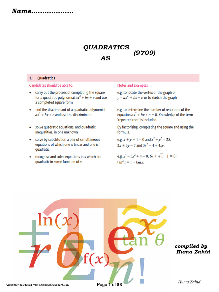 Quadratics As | PDF