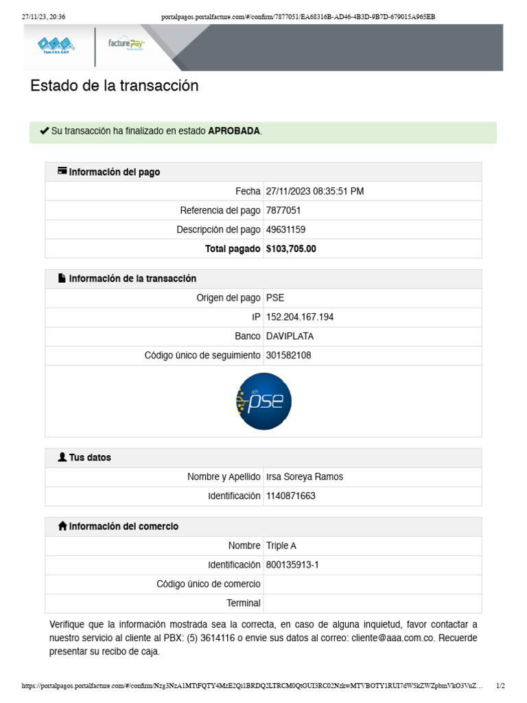 Confirmación de Pago Aprobado | PDF