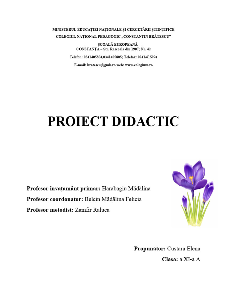 proiect didactic -Legenda Ghiocelului- | PDF