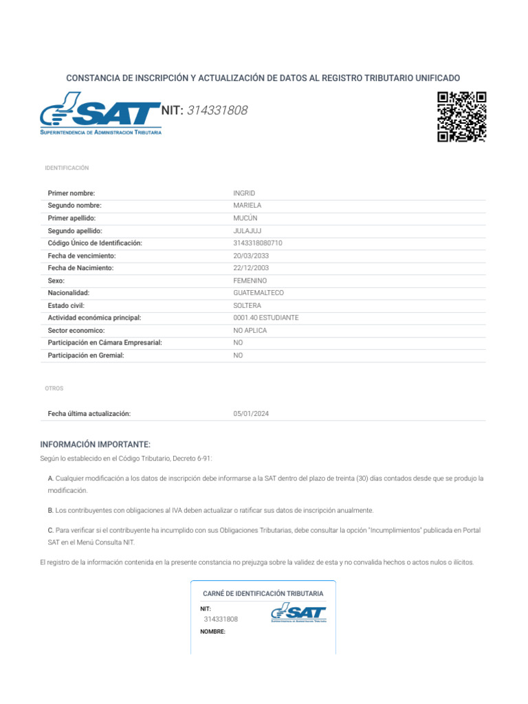 Portal SAT - Impresión de RTU - Guatemala | PDF