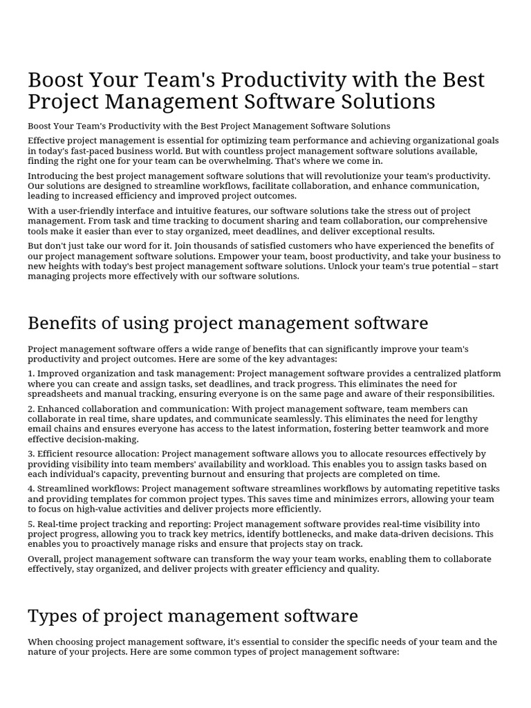 Boost Your Team's Productivity With The Best Project Management Software - Solutions | PDF