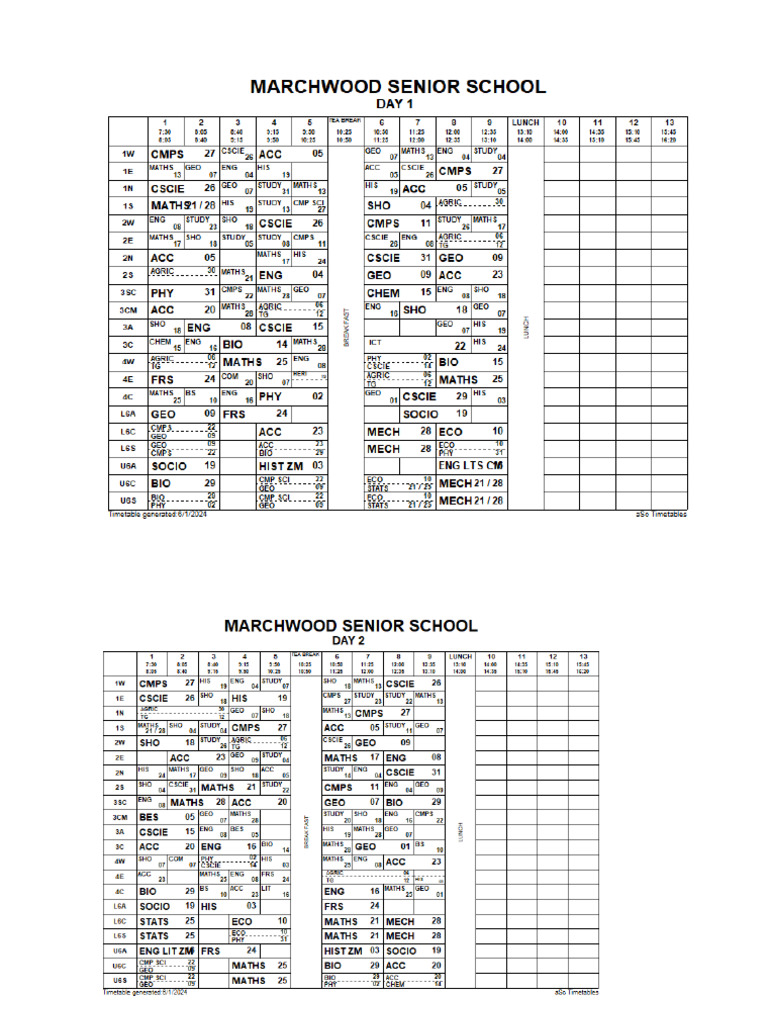 Marchwood Senior School 2024 1st Term Timetable-1_104216 | PDF
