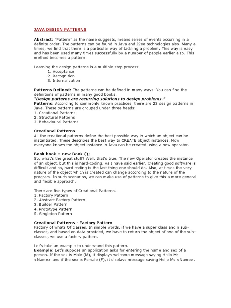 Java Design Patterns Pdf Class Computer Programming Electrical Connector