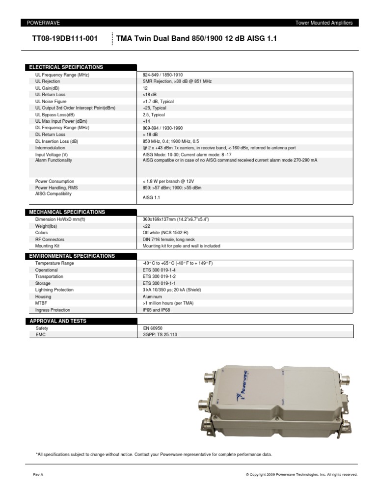 Powerwave TT08 19DB111 001 TMA | PDF | Decibel | Information And ...