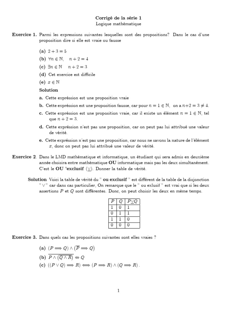Corrigé d'exercices de logique mathématique | PDF | Logique ...