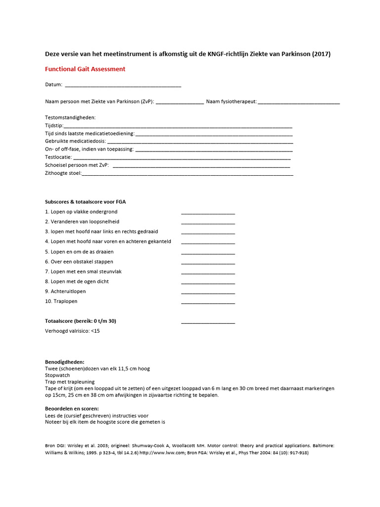 Functional Gait Assessment (FGA) | PDF