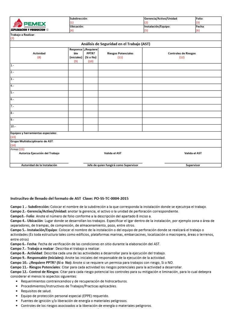 AST-2015 Instructivo de Llenado | PDF