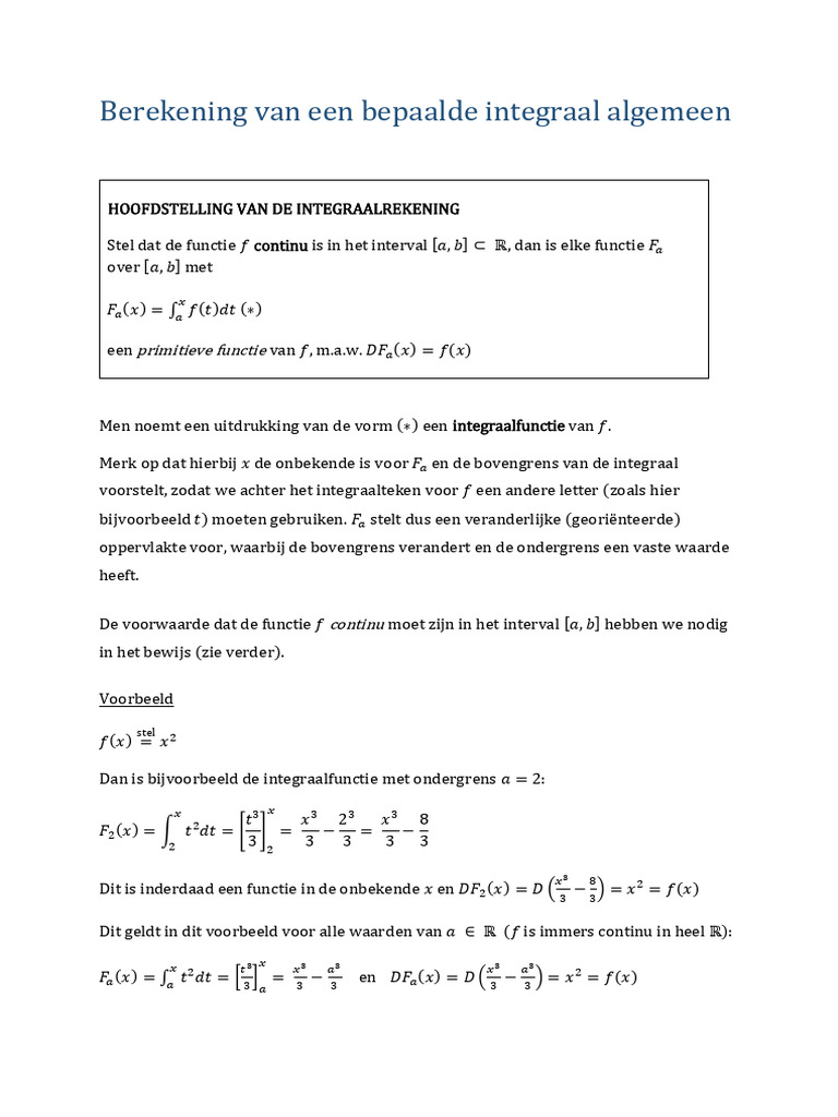 2023-11-20 Hoofdstelling Integraalrekening en Gevolg | PDF